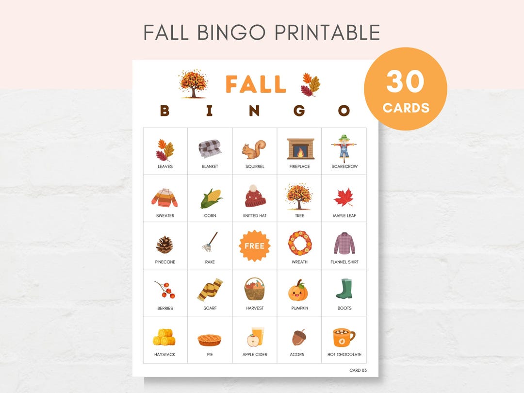 Fall Bingo Printable, Fall Bingo Game, Kids Fall Activity, Fall Bingo ...