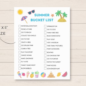 Summer Bucket List Printable, Kids Summer Activity, Summer Checklist ...
