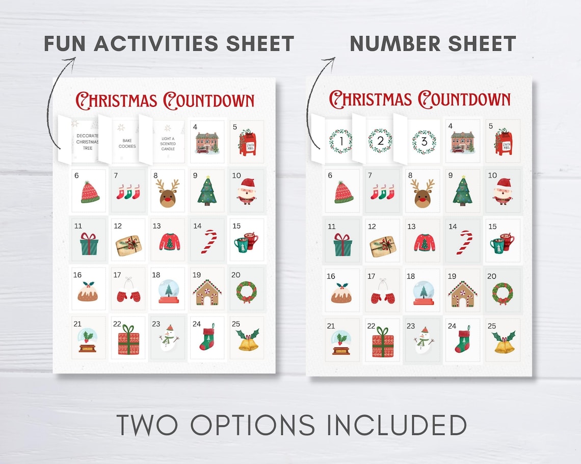 Printable Advent Calendar Christmas Countdown Advent Kids - Etsy