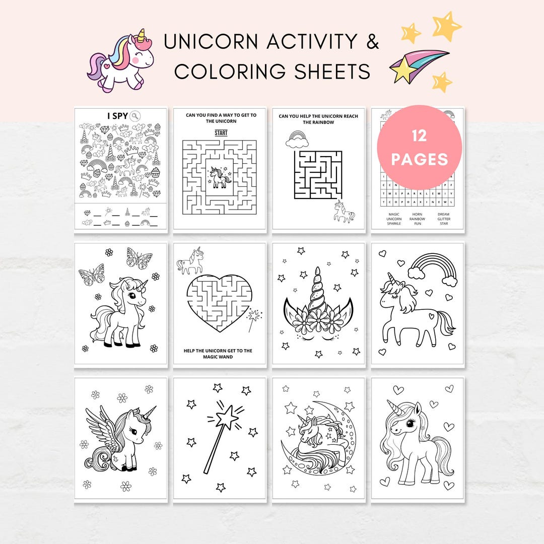 Unicorn Activity Sheets, Unicorn Coloring Pages, Unicorn Birthday, Kids ...