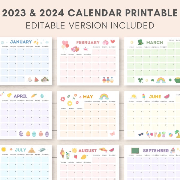 Printable Calendar - Etsy