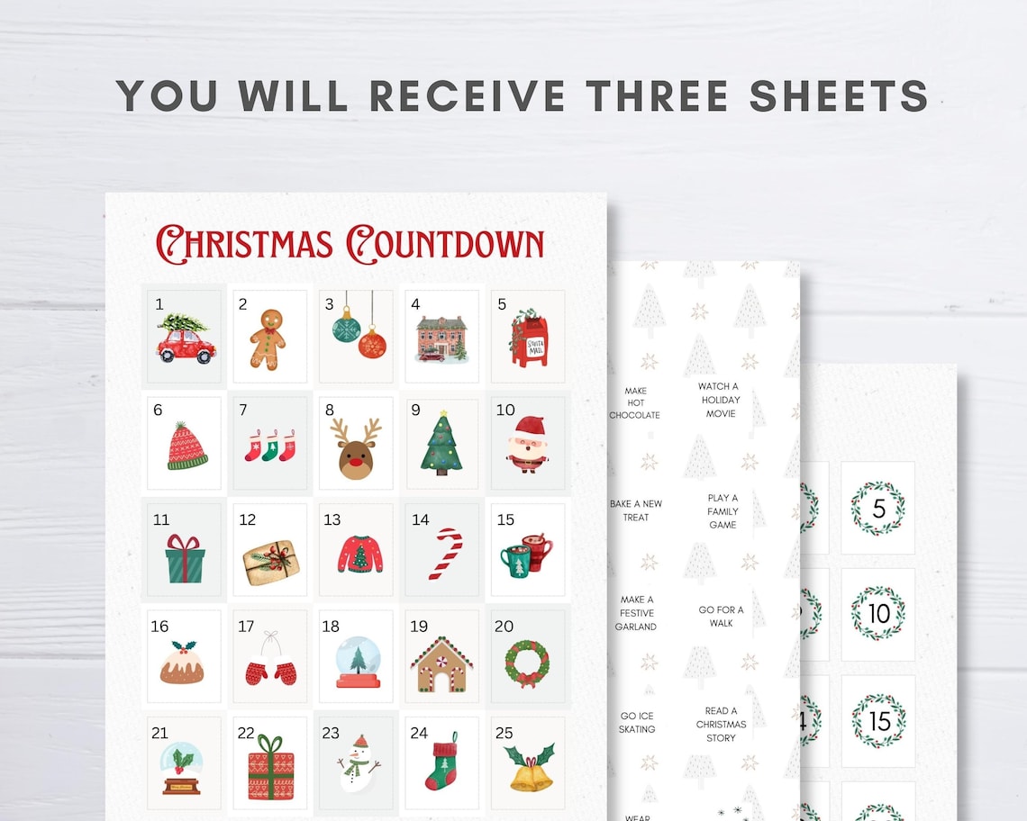 Printable Advent Calendar Christmas Countdown Advent Kids - Etsy