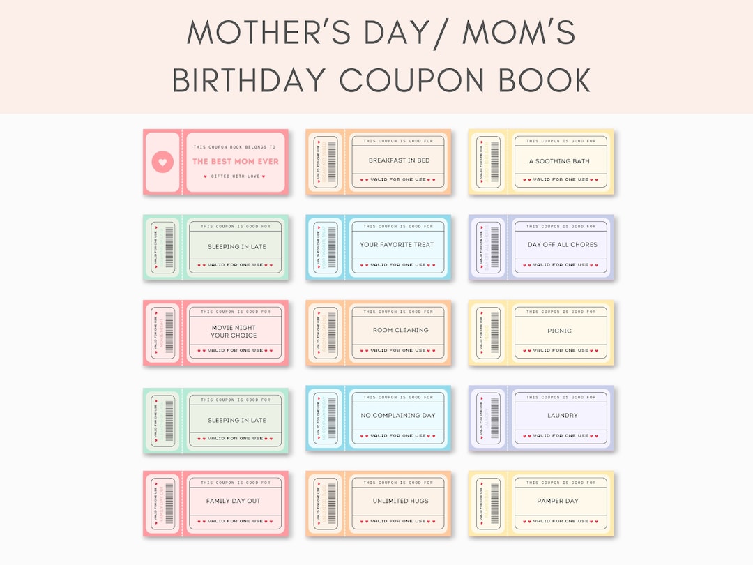Mother’s Day Coupons, Mother’s Day Gift, Coupon Printable, Mom Coupon ...
