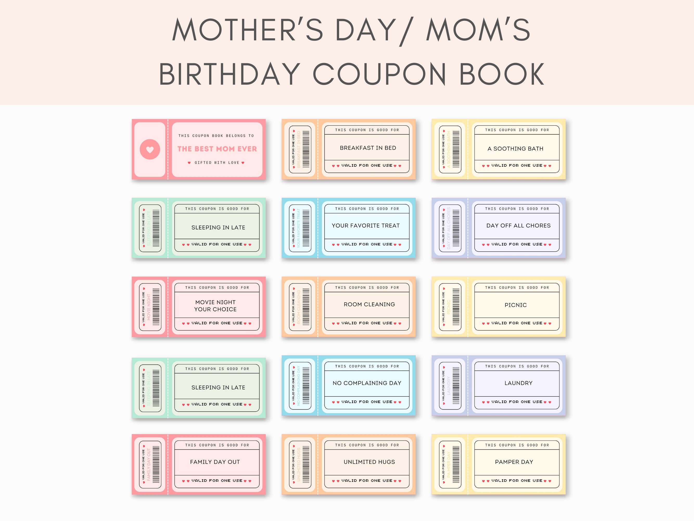 Mother’s Day Coupons, Mother’s Day Gift, Coupon Printable, Mom Coupon ...