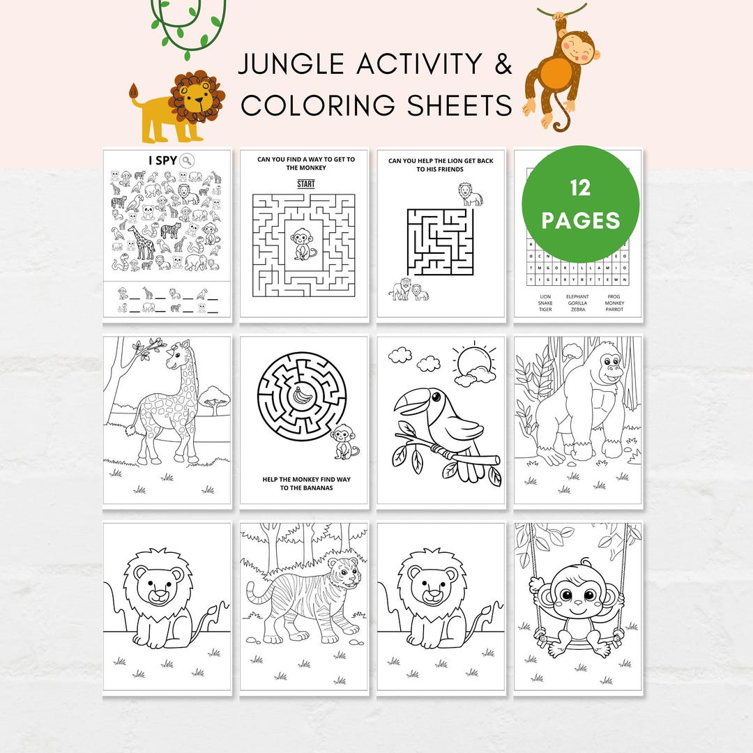 Jungle Safari Activity, Jungle Safari Coloring, Wild Animal Printable ...