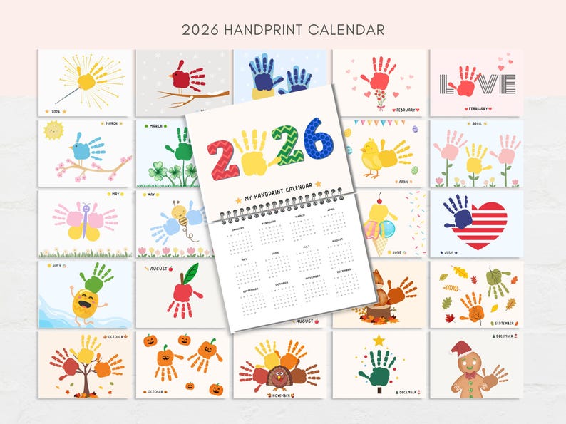 Handprint Calendar 2026, Printable Handprint Calendar, Kids Handprint ...