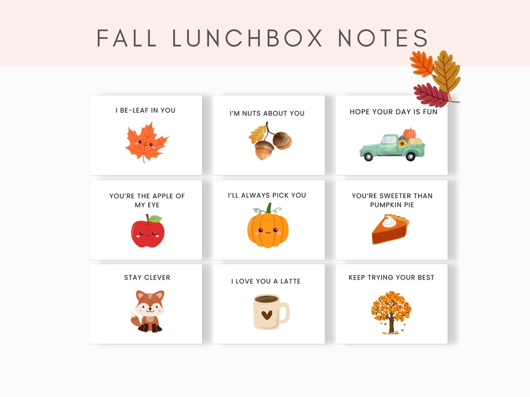 Fall Lunchbox Notes, Lunch Box Notes Printable, Lunch Notes for Kids ...