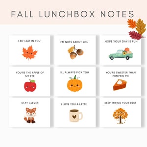 Fall Lunchbox Notes, Lunch Box Notes Printable, Lunch Notes for Kids ...
