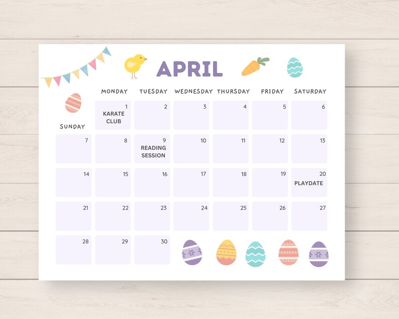 Calendar 2024 Printable, Kids Calendar 2024, Printable Calendar ...