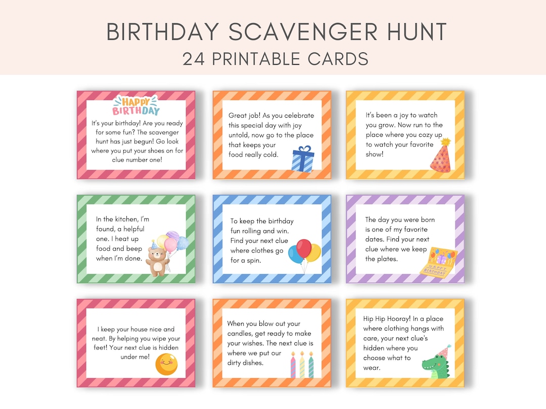 Birthday Scavenger Hunt, Birthday Treasure Hunt, Birthday Games ...