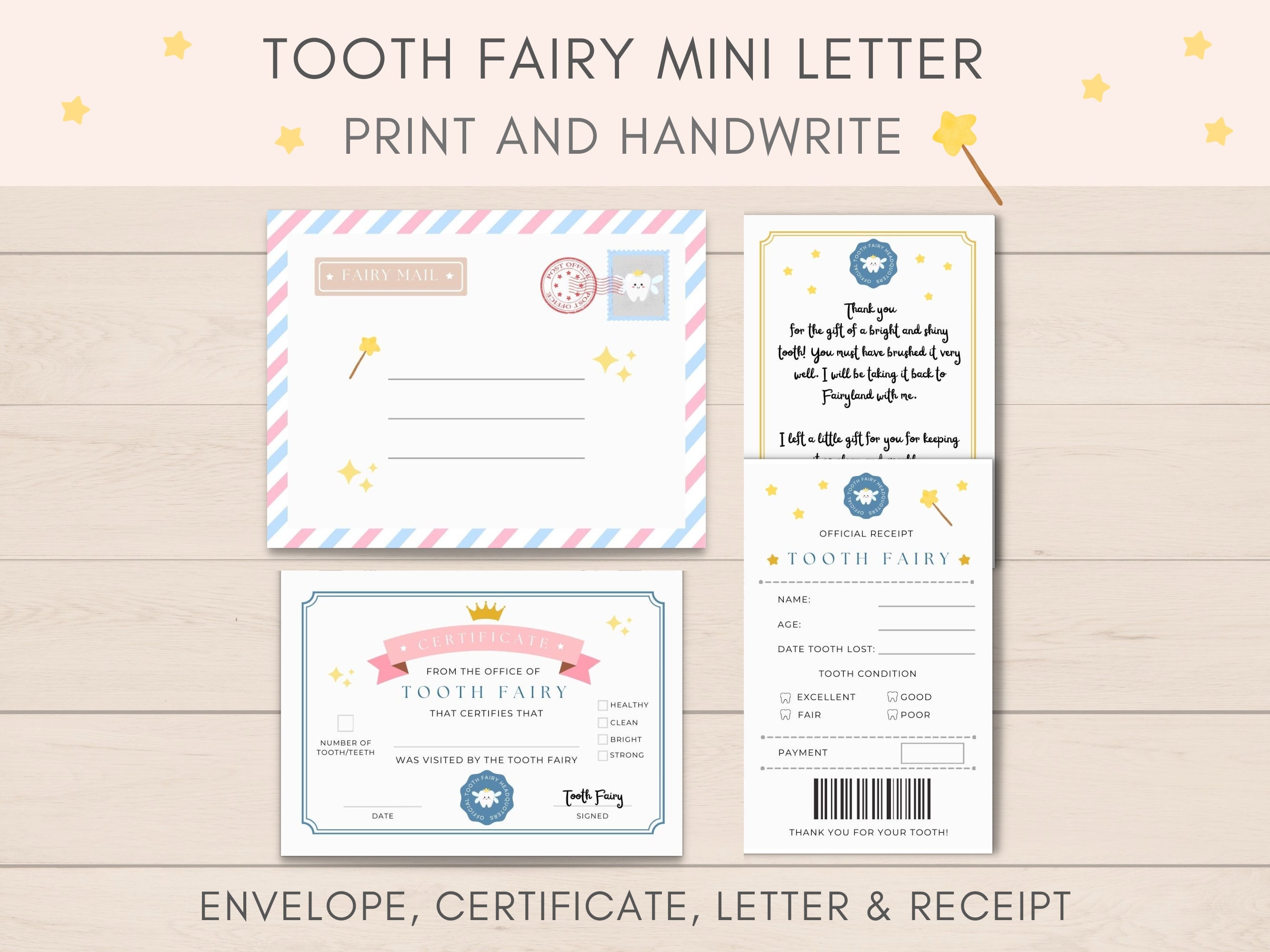 Carta del Hada de los Dientes imprimible Recibo del Hada de - Etsy España