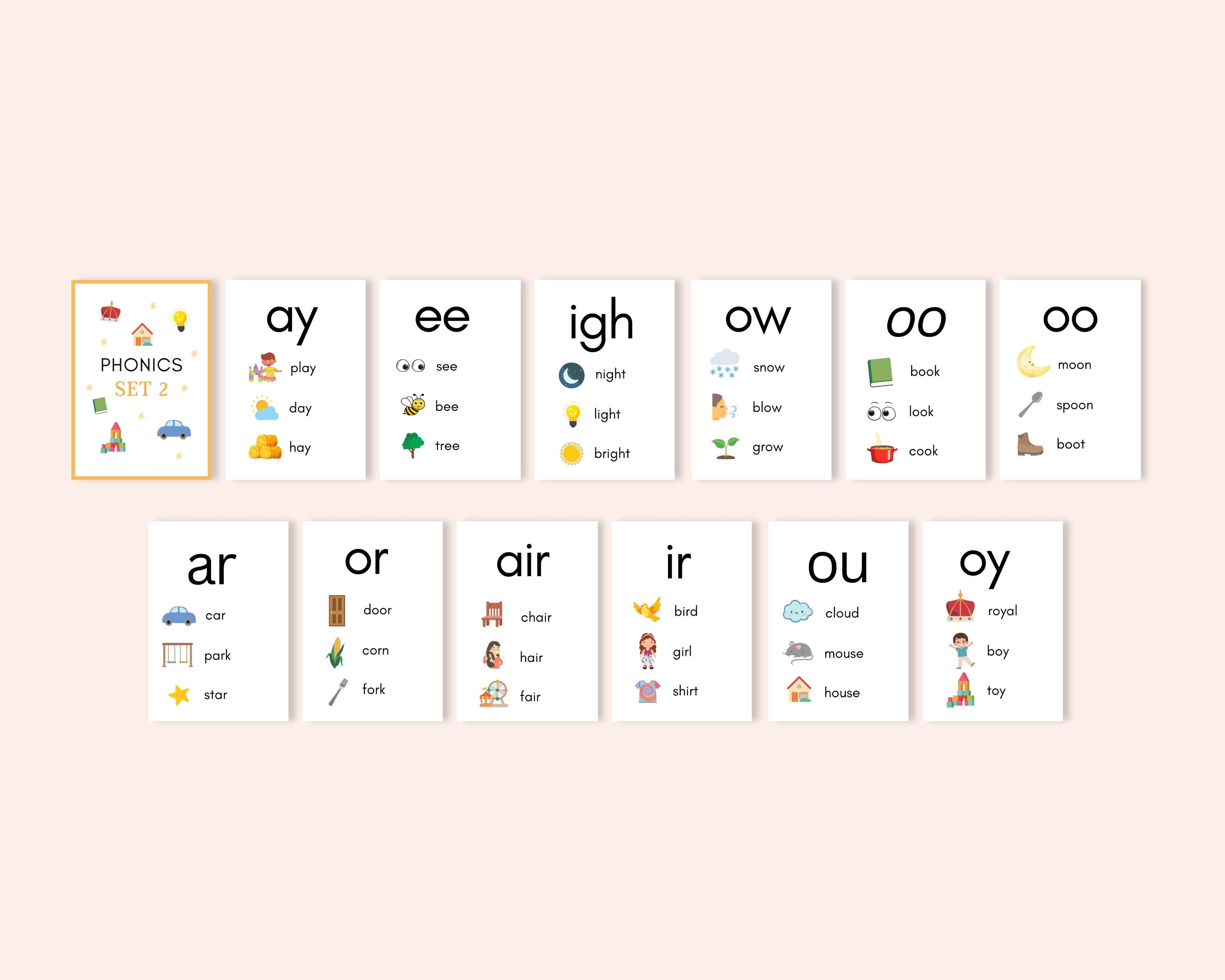 Phonics Flashcards, Set 1, Set 2, Set 3, Phonics Printable, Printable ...