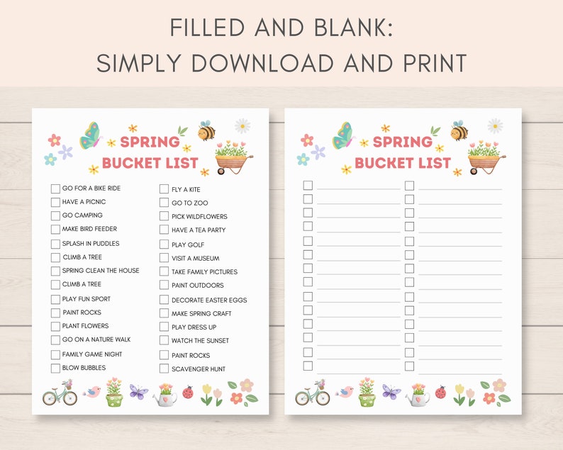 Spring Bucket List Printable Spring Printable Spring Break - Etsy