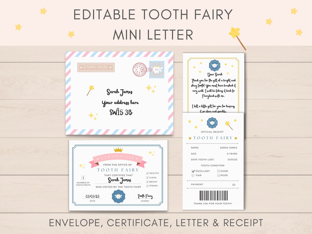 Editable Tooth Fairy Letter, Tooth Fairy Letter, Tooth Fairy Receipt ...