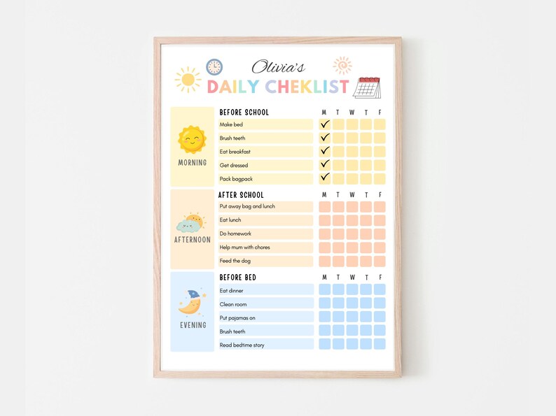 Kids Daily Checklist, Kids Daily Schedule, Editable Kids Daily ...