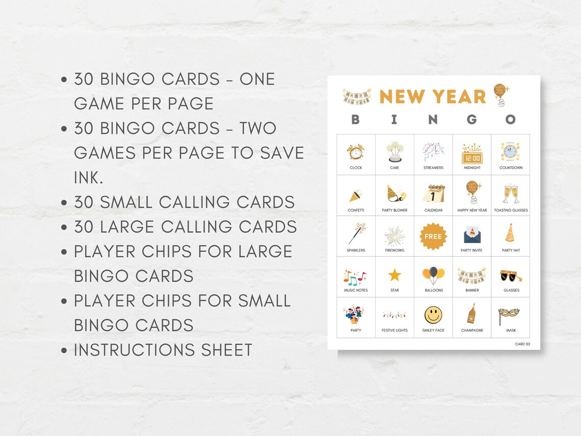 New Year Bingo Printable, New Year Game, New Year Activity, Kids New ...