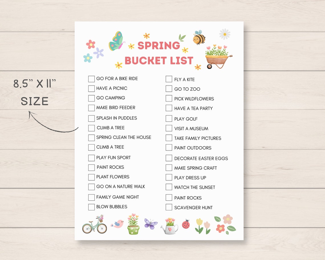 Spring Bucket List Printable Spring Printable Spring Break - Etsy