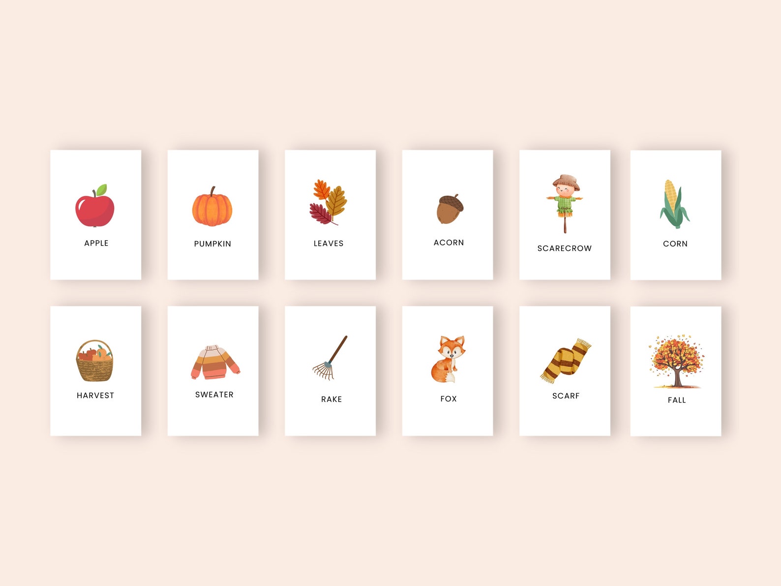 Fall Flashcards Printable, Autumn Flashcards, Nature Cards, Fall ...