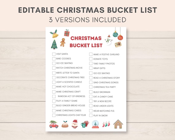 Christmas Bucket List Printable Christmas To Do List Custom Bucket List Christmas Activities Christmas Printables for Kids Template