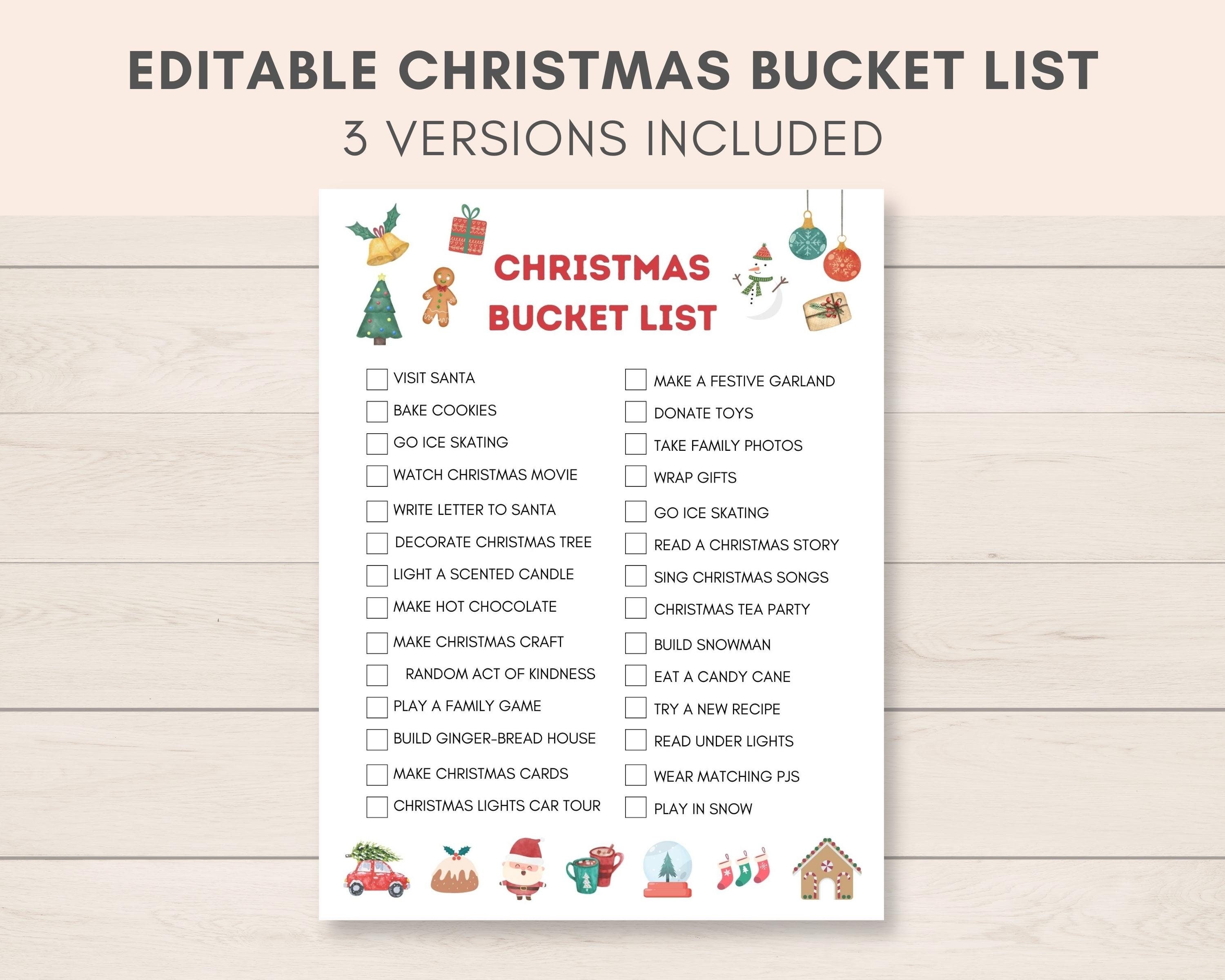 Christmas Bucket List Printable, Christmas to Do List, Custom Bucket ...