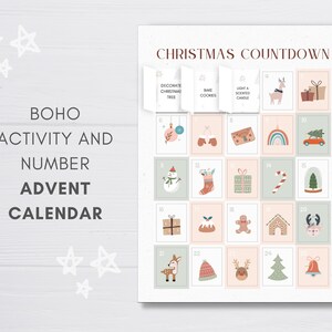 Advent Calendar Printable, Boho Advent Calendar, Christmas Countdown ...