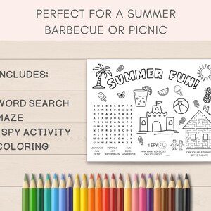 Summer Activity Placemat, Summer Party, Kids Activities, Printable ...