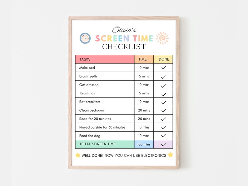 Screen Time Chart, Screen Time Checklist, Summer Screen Time, Screen ...