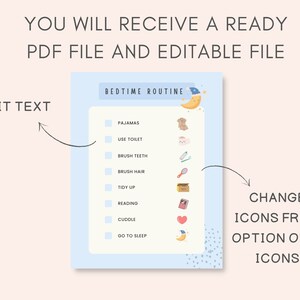 Bedtime Routine Chart, Morning Board, Editable Routine Chart, Routine ...