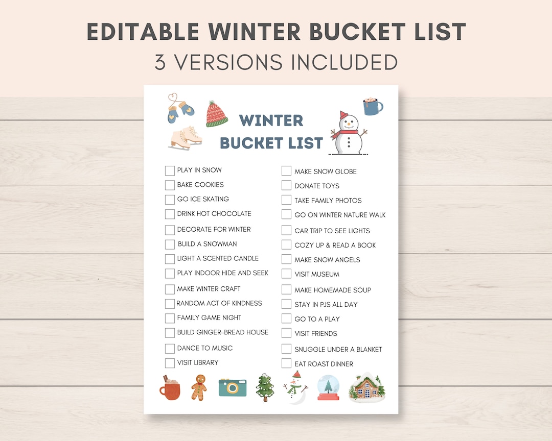Winter Bucket List Printable, Winter Checklist, Holiday Bucket List ...