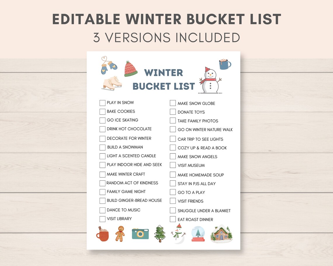 Winter Bucket List Printable Winter Checklist Holiday Bucket - Etsy