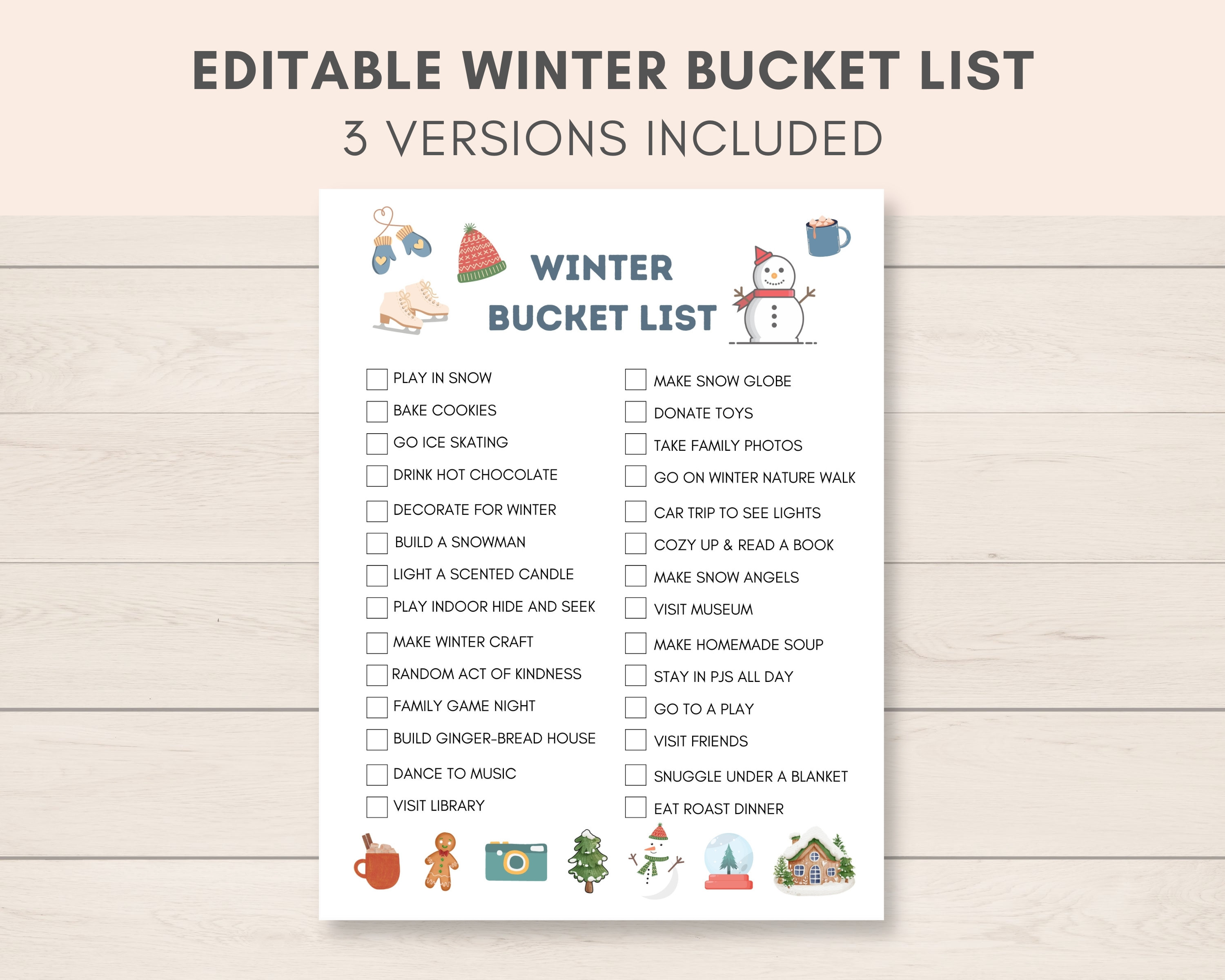 Winter Bucket List Printable Winter Checklist Holiday Bucket - Etsy