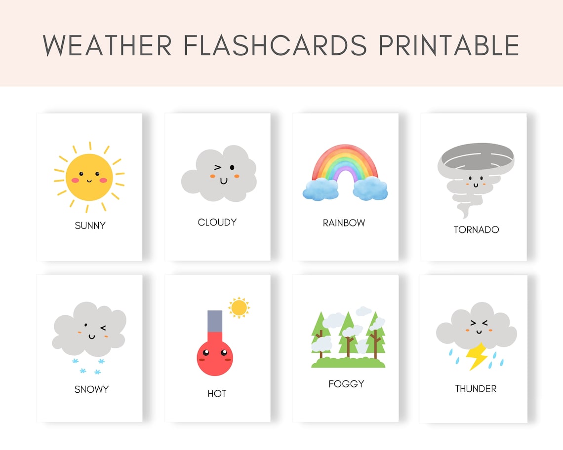Weather Flashcards Printable Flashcards Toddler Flashcards - Etsy