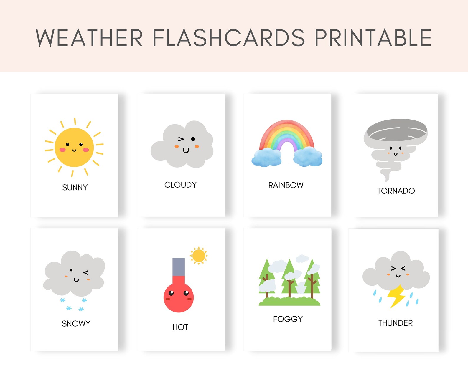 Weather Flashcards Printable Flashcards Toddler Flashcards - Etsy