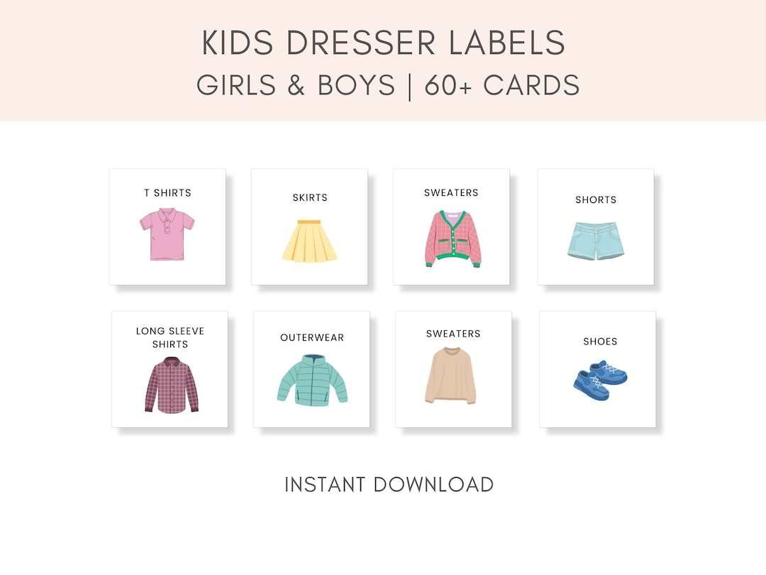 Kids Dresser Labels, Clothing Labels, Kids Clothing Labels, Printable ...