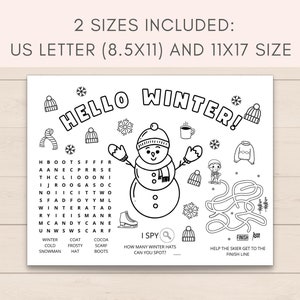 Winter Activity Placemat, Winter Party Activity, Winter Kids Activity ...
