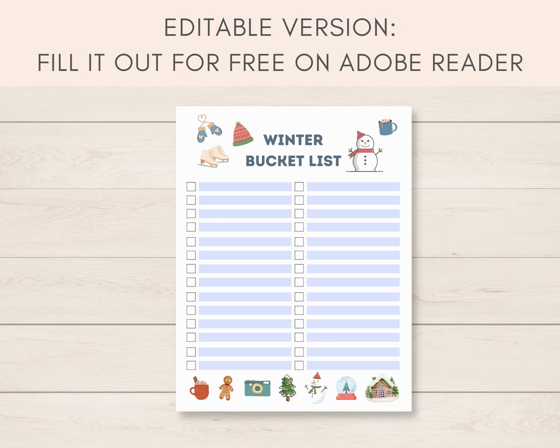 Winter Bucket List Printable, Winter Checklist, Holiday Bucket List ...