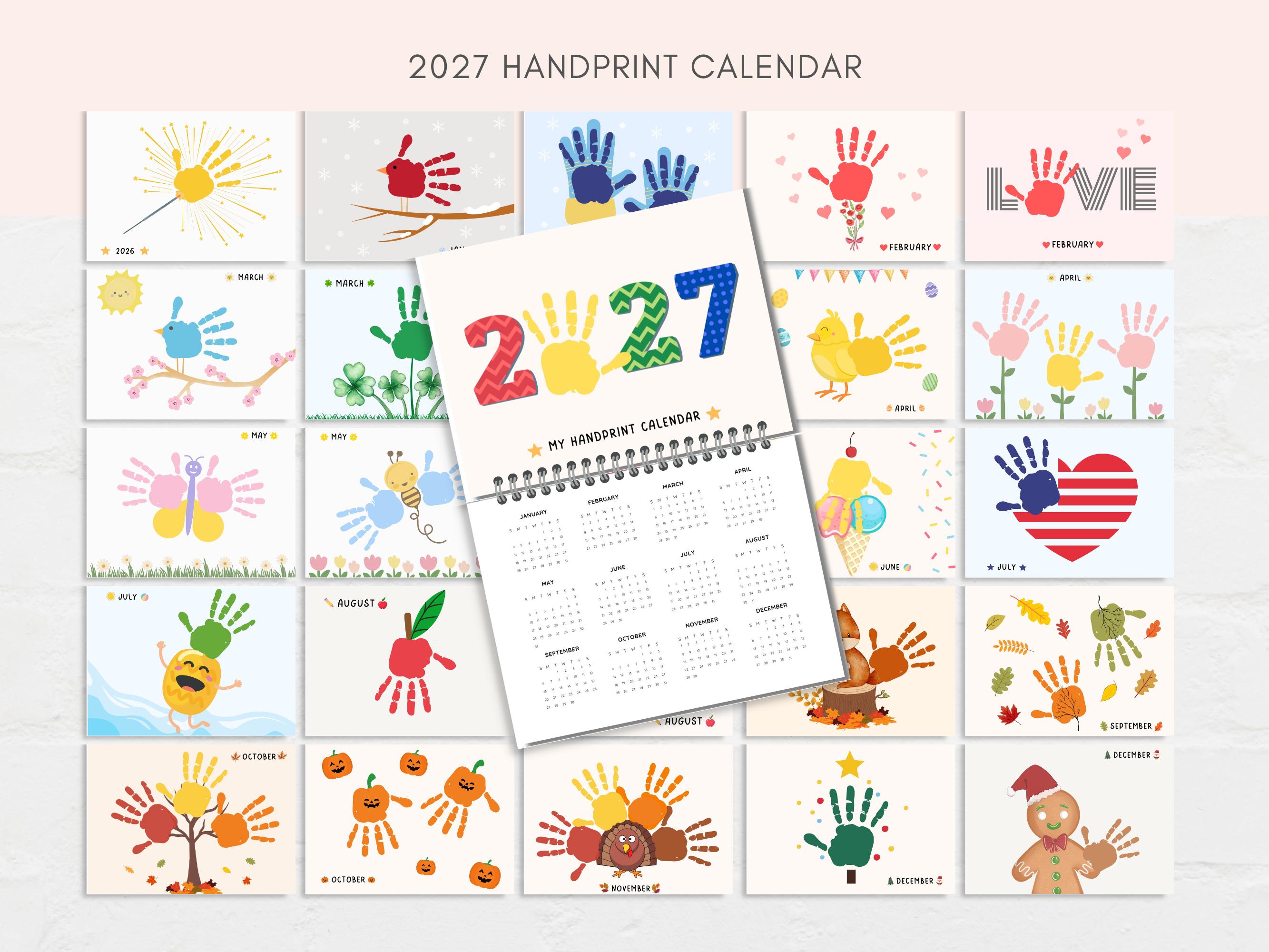 Handprint Calendar 2027, Printable Handprint Calendar, Kids Handprint ...