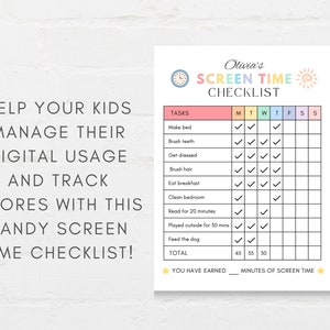 Screen Time Chart, Screen Time Checklist, Summer Screen Time, Screen ...