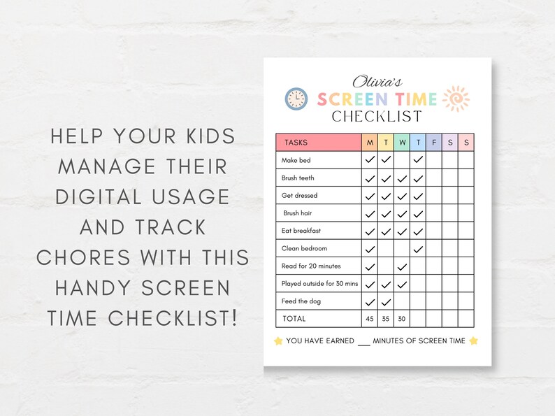 Screen Time Chart, Screen Time Checklist, Summer Screen Time, Screen ...