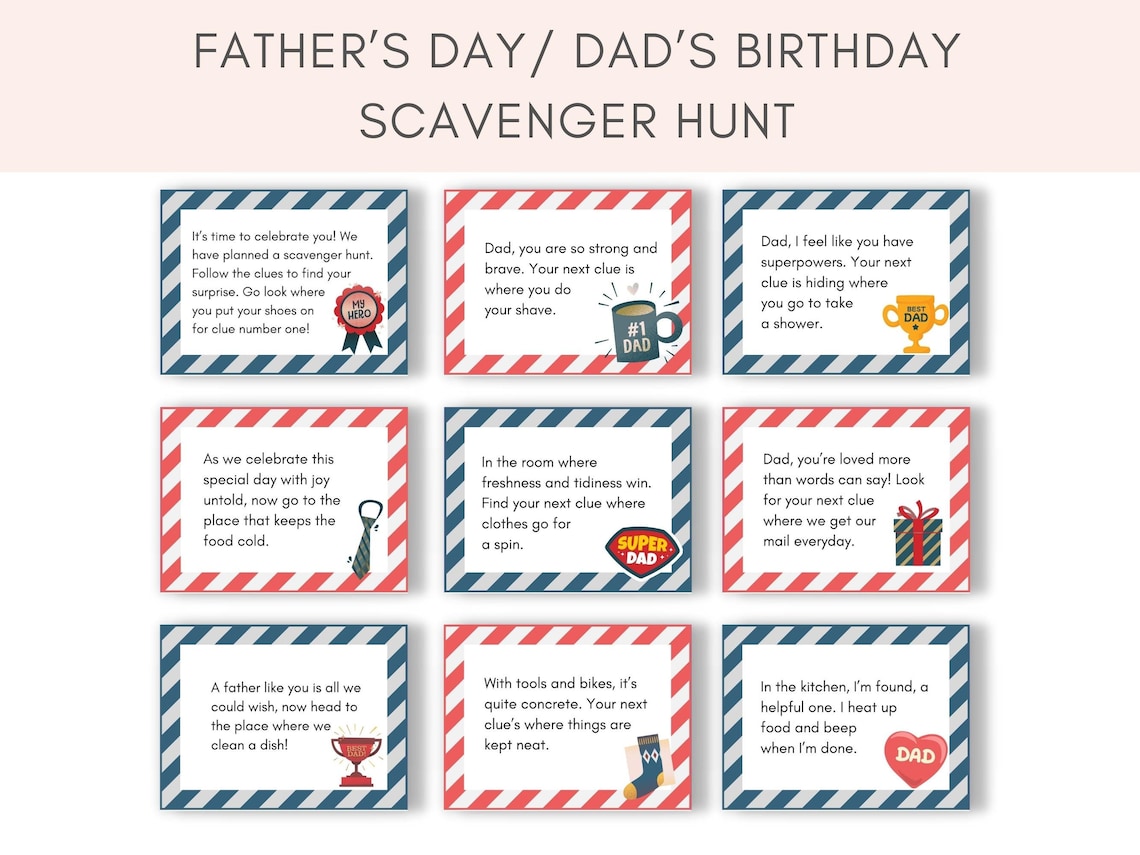 Fathers Day Scavenger Hunt, Fathers Day Gift, Treasure Hunt, Scavenger ...