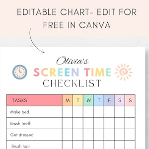 Screen Time Chart, Screen Time Checklist, Summer Screen Time, Screen ...