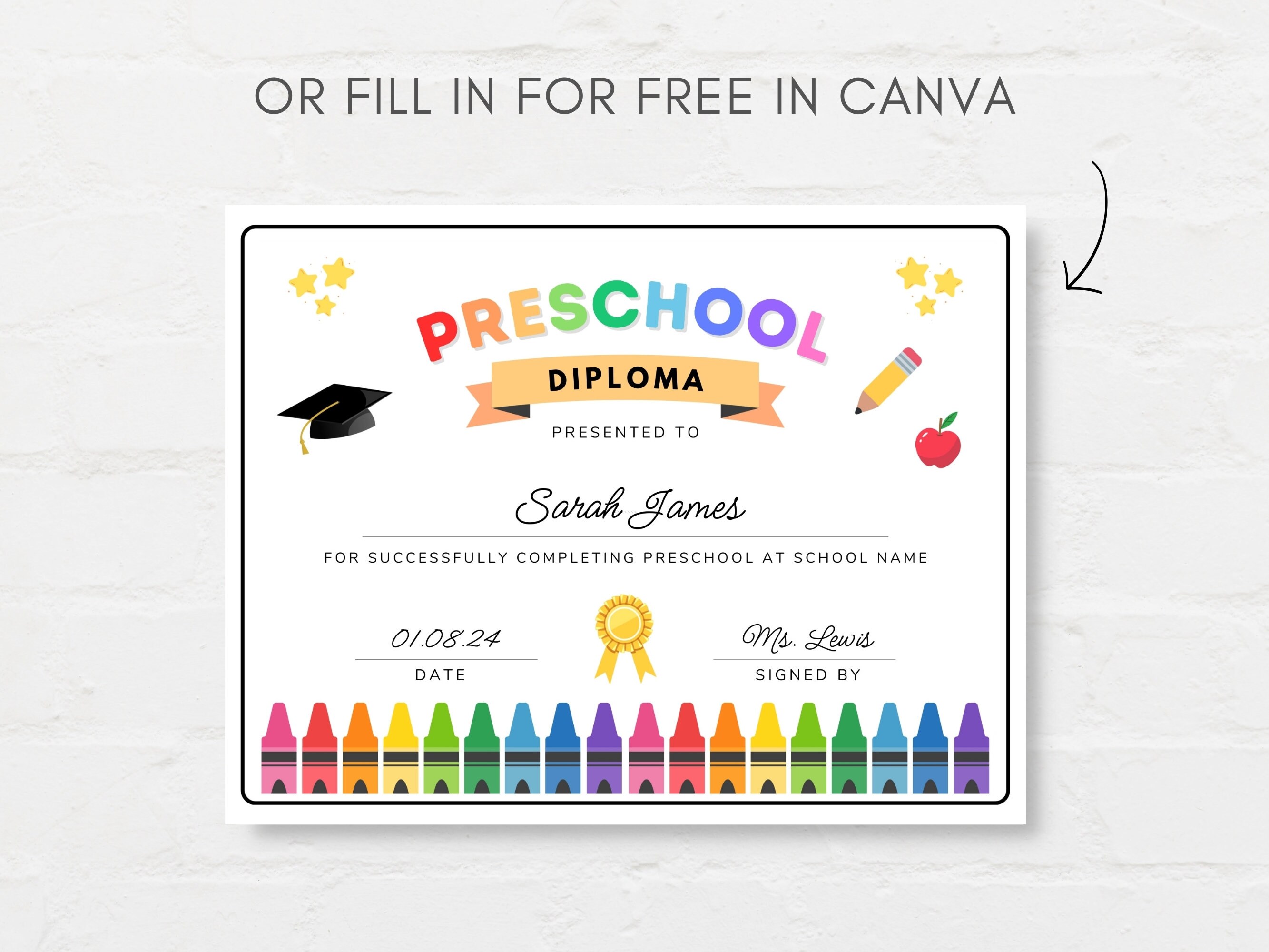 Preschool Graduation Certificate, Editable Preschool Certificate ...