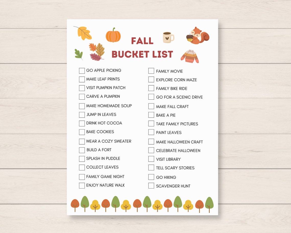 Fall Bucket List Printable, Editable Bucket List, Fall Fun Activities ...