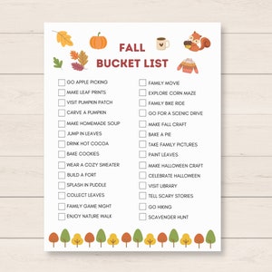 Fall Bucket List Printable, Editable Bucket List, Fall Fun Activities ...