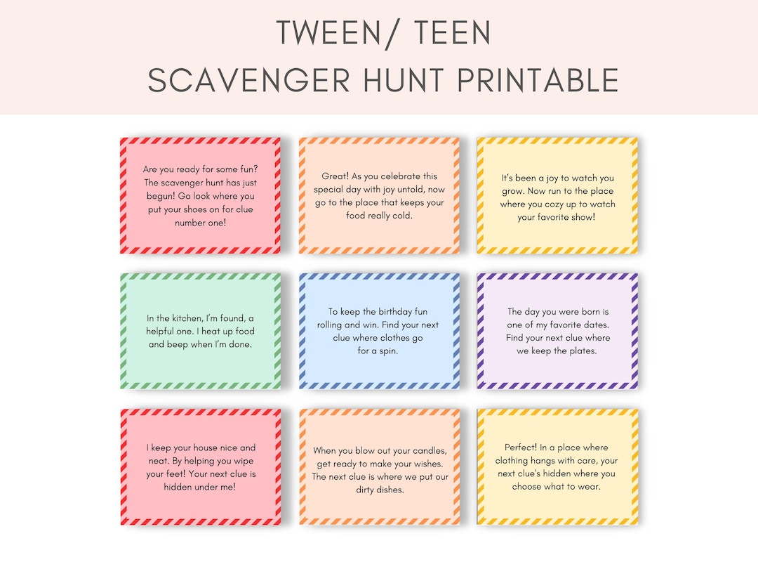 Tween Scavenger Hunt, Teen Scavenger Hunt, Birthday Scavenger Printable ...