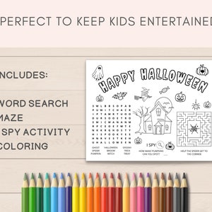 Halloween Placemat Printable, Halloween Activity Placemat, Placemat ...