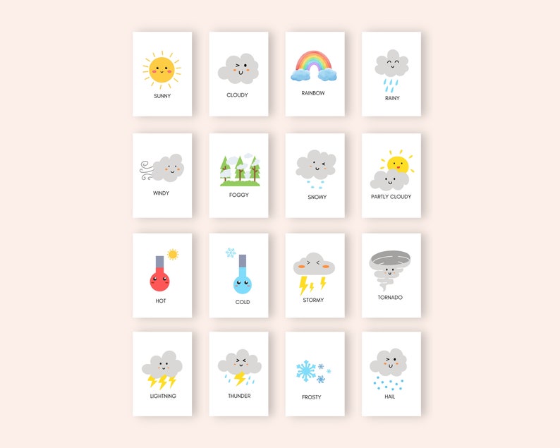 Weather Flashcards Printable Flashcards Toddler Flashcards - Etsy