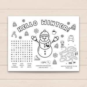 Winter Activity Placemat, Winter Party Activity, Winter Kids Activity ...