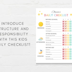 Kids Daily Checklist, Kids Daily Schedule, Editable Kids Daily ...