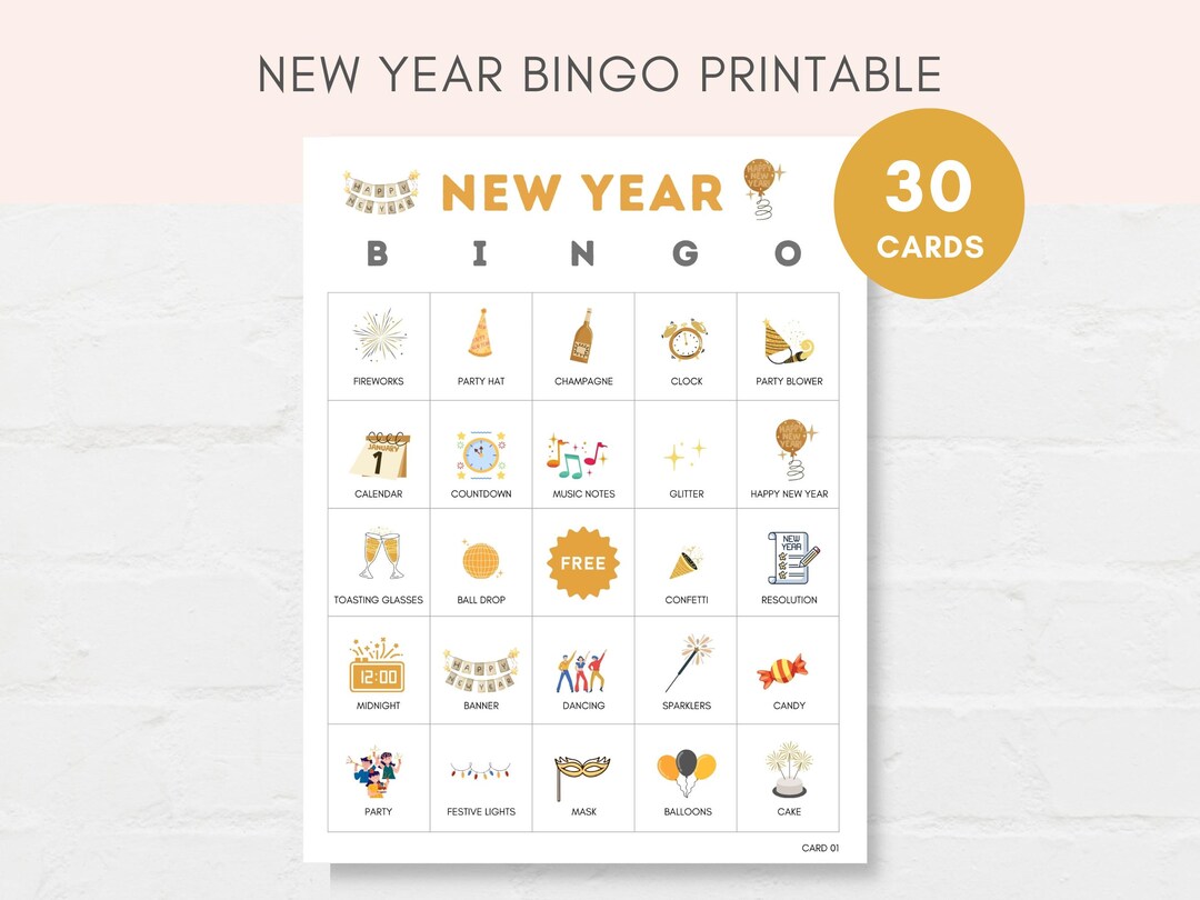 New Year Bingo Printable, New Year Game, New Year Activity, Kids New ...